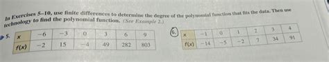 solved in exercises 5 10 use finite differences to determine the degree of the polynomial