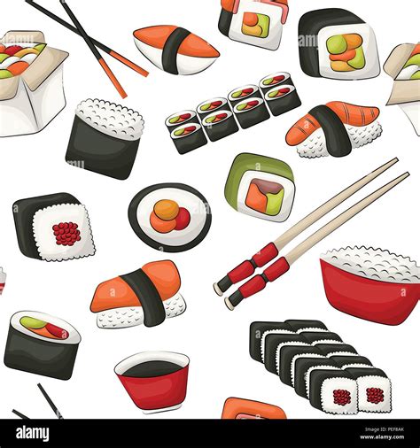 Sushi Rolls Seamless Pattern Asian Food Restaurant Menu Repeat