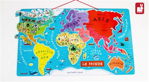 Puzzle carte du monde magnétique Planisphère aimanté enfant Janod