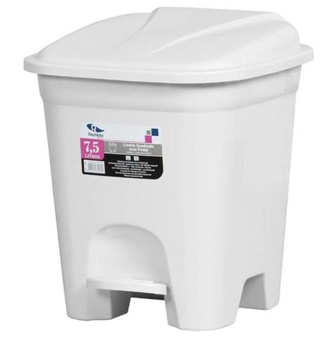 Lixeira Quadrada Pedal em Plástico Branco 7 5L Rischioto