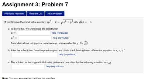 solved 1 point solve the initial value problem yy′ x x2 y2