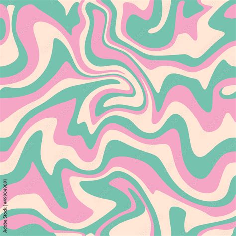 1970 Wavy Swirl Seamless Pattern In Pink Green And Beige Colors Hand
