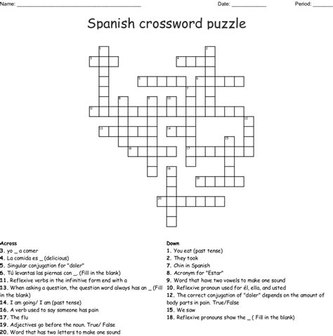 Spanish Crossword Puzzle Wordmint Sally Crossword Puzzles