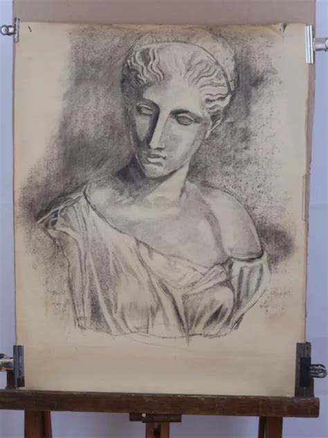 DESSIN ORIGINAL ANCIEN AU FUSAIN Buste de femme antique début XXéme
