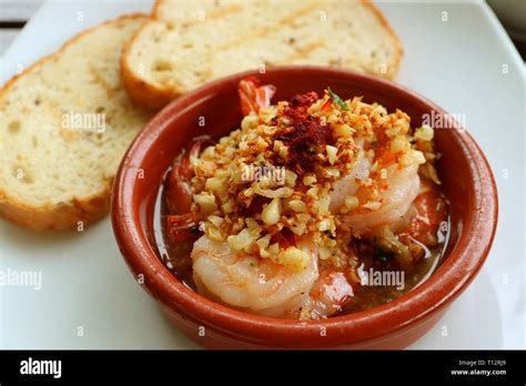 Delicious Spanish Style Garlic Shrimp Or Gambas Al Ajillo With Blurry