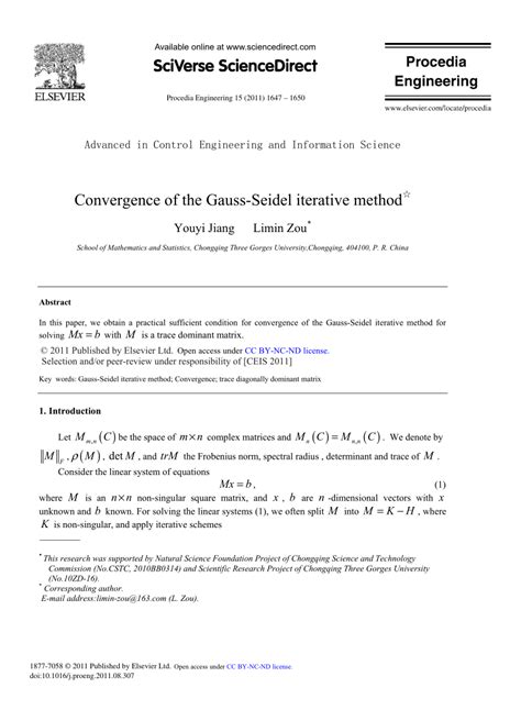 pdf convergence of the gauss seidel iterative method