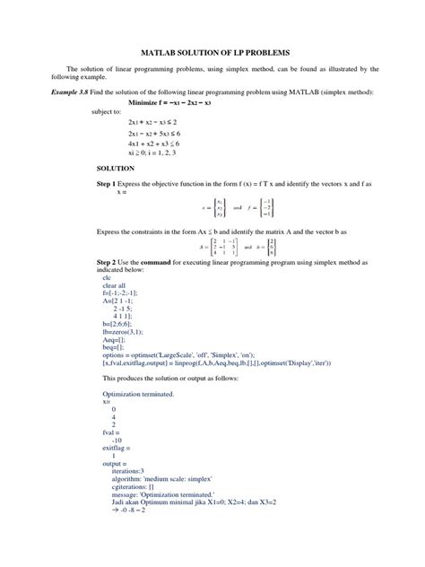 matlab solution of lp problems 5 nov 2022 pdf mathematical optimization linear programming