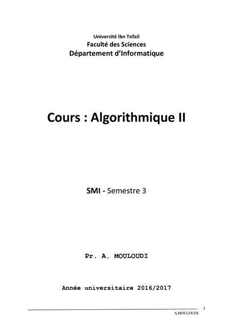 Solution Cours Algorithmique Complet Studypool