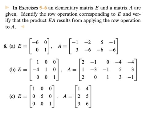 solved in exercises 5 6 an elementary matrix e and a matrix a are given identify the row