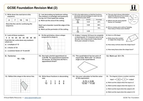 Gcse Foundation Revision Mat Worksheet Gcse Maths Revision