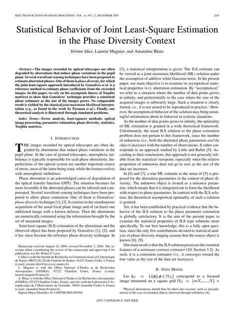 pdf statistical behavior of joint least square estimation in the phase diversity context