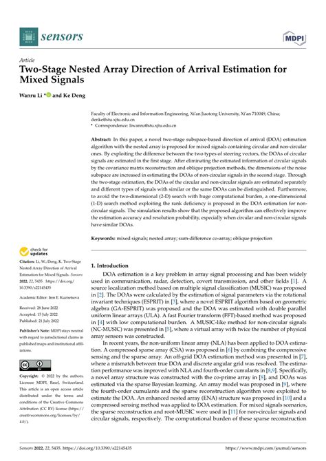 pdf two stage nested array direction of arrival estimation for mixed signals