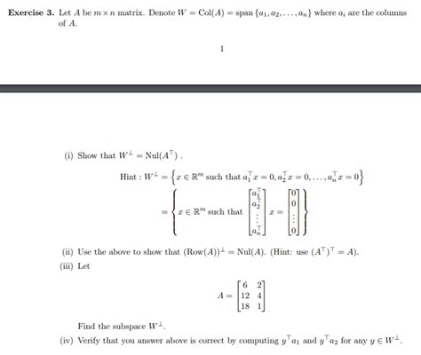 solved exercise 3 let a be mxn matrix denote w col a