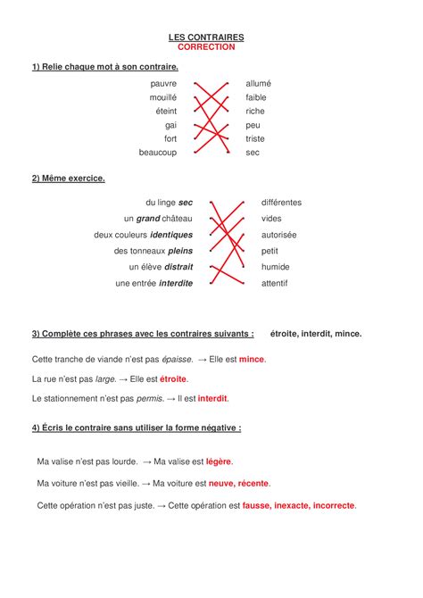 Les Contraires Exercices Alloschool