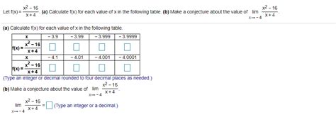 solved let f x x2 16 x 4 a calculate f x for each