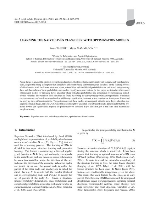pdf learning the naive bayes classifier with optimization models