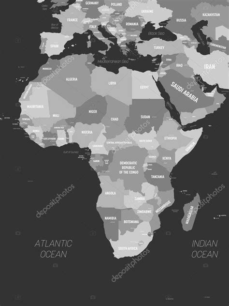Mapa de África gris sobre fondo oscuro Mapa político detallado de