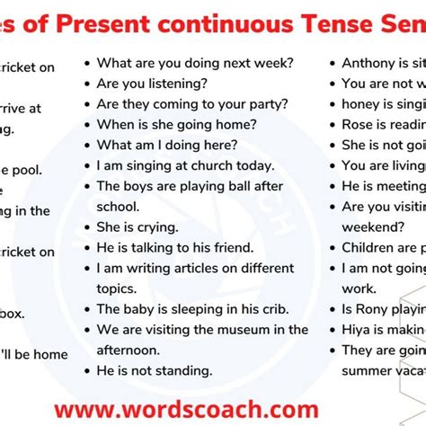 Examples Of Present Continuous Tense Sentences Wordscoach