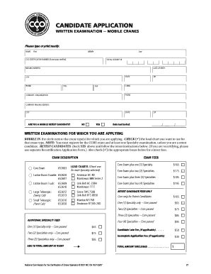 Fillable Online CANDIDATE APPLICATION WRITTEN EXAMINATION MOBILE CRANES