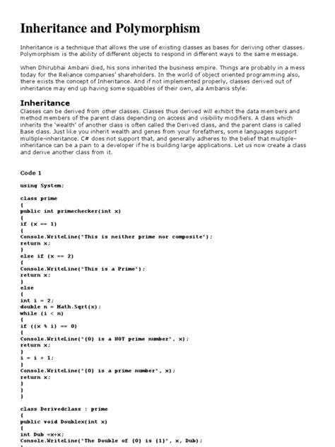 inheritance and polymorphism in csharp pdf method computer programming class computer