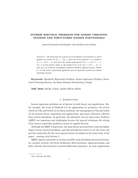 pdf inverse spectral problems for linked vibrating systems and structured matrix polynomials
