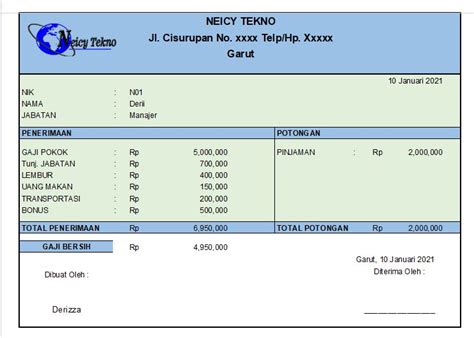 Cara Membuat Slip Gaji Di Excel Contoh Slip Gaji Karyawan Neicy Tekno