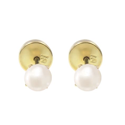 Caravanas Bebe De Oro 18k Con Perla De Cultivo En Cuatro Puntas