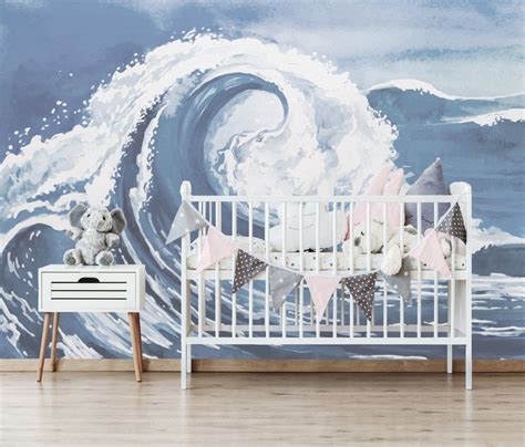 Ocean Wave Removable Wallpaper Mural Peel Stick Watercolor Etsy