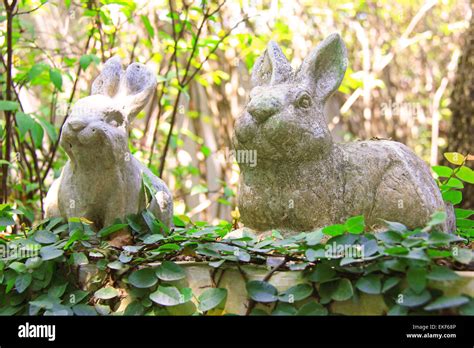 Statue Of Rabbits In The Garden Stock Photo Alamy