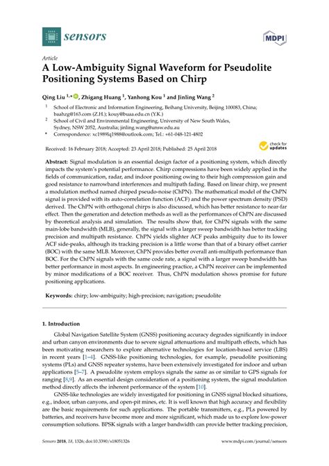 pdf a low ambiguity signal waveform for pseudolite positioning systems based on chirp