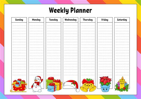 Weekly Planner Bright Colorful Blank Printable Template Christmas