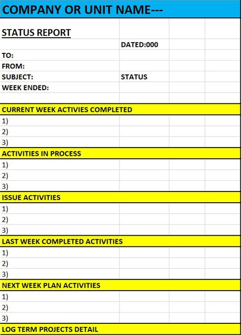 Top Excel Status Report Template Free Report Templates Report