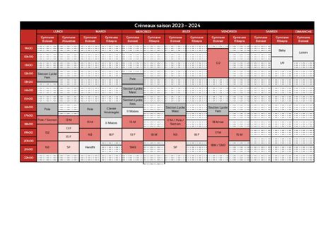 Planning Des Cr Neaux Handball Club Cournon Auvergne