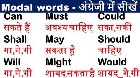 Modal Auxiliary Verbs In Hindi Modals Verbs Modal Helping Verbs