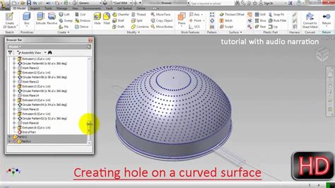 Creating Hole On A Curve Surface Autodesk Inventor With Caption And