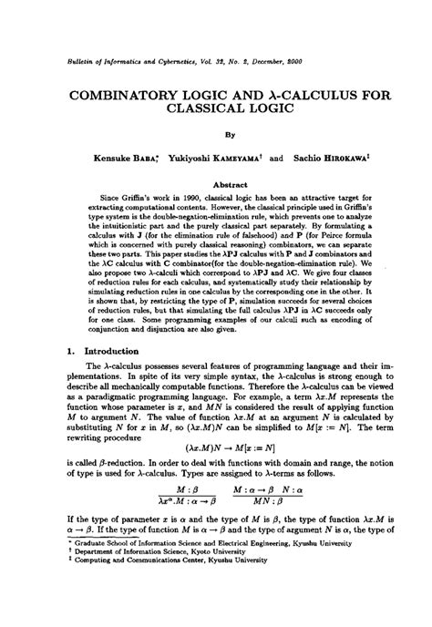 pdf combinatory logic and lambda calculus for classical logic