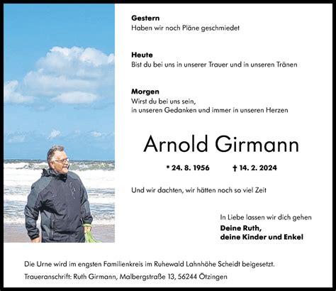 Traueranzeigen Von Arnold Girmann Rz Trauer De