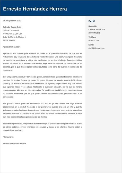 Ejemplo de carta de presentación sin experiencia