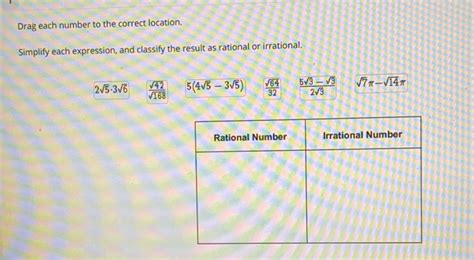 solved drag each number to the correct location simplify each expression and classify the