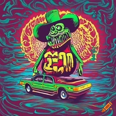 Illustration Of A Rat Fink Driving A Classic Hot Rod On Craiyon