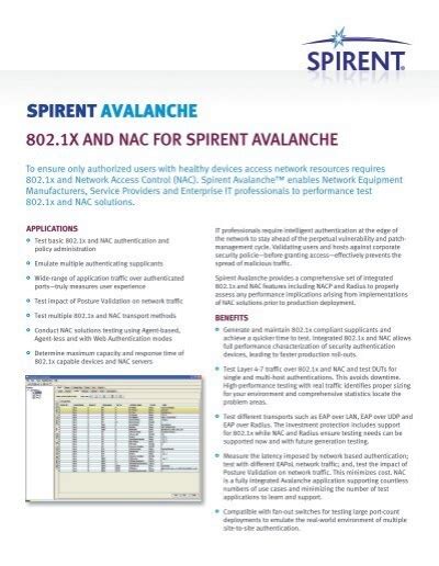 Avalanche 802 1X And NAC Datasheet Spirent
