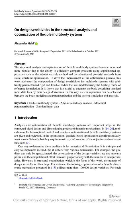 pdf on design sensitivities in the structural analysis and optimization of flexible multibody