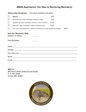 Fillable Online Sharptails MSGS Application For New Renewing