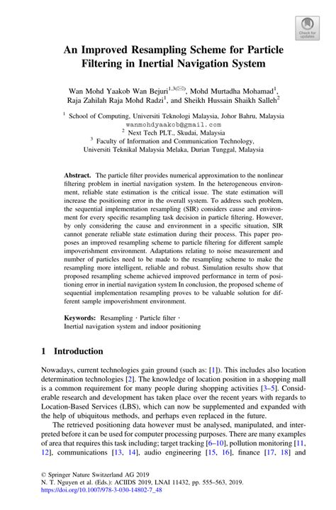 pdf an improved resampling scheme for particle filtering in inertial navigation system