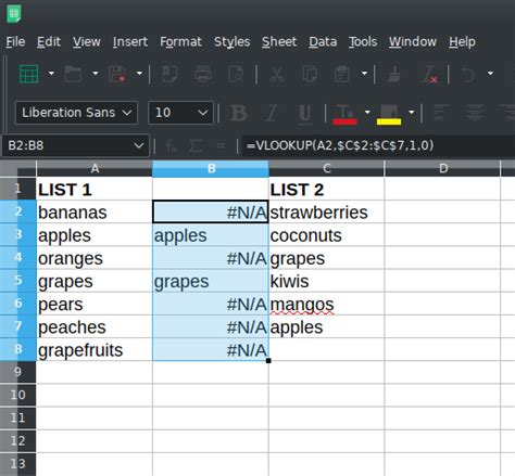 libreoffice calc comparing and aligning two lists using vlookup ryan and debi and toren