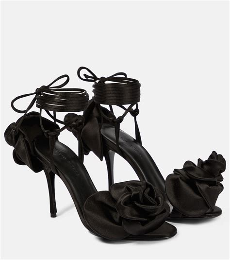 Floral Satin And Leather Sandals In Black Magda Butrym Mytheresa