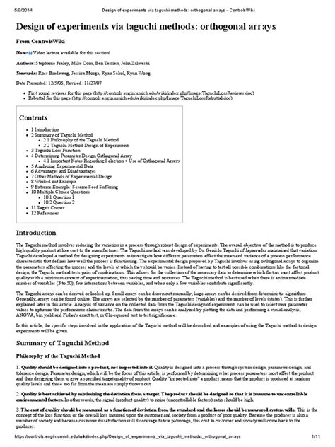 design of experiments via taguchi methods orthogonal arrays controlswiki download free pdf