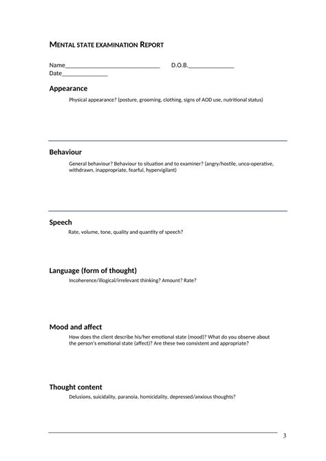 Free Printable Mental Status Exam Templates PDF Word Worksheet