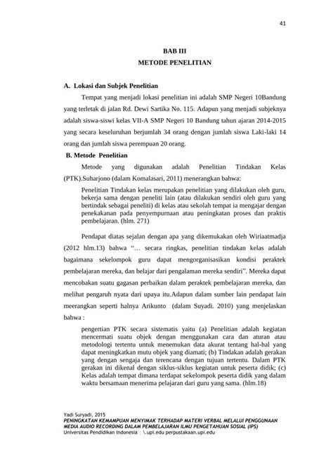 PDF BAB III METODE PENELITIAN A Lokasi Dan Subjek Penelitian