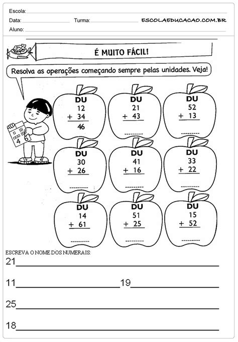 Atividades de Matemática 2º ano Somar Escola Educação